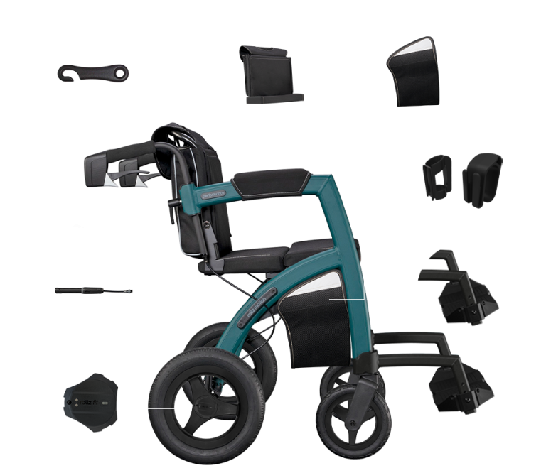 Rollz Motion Performance Rollator with Pneumatic Tires